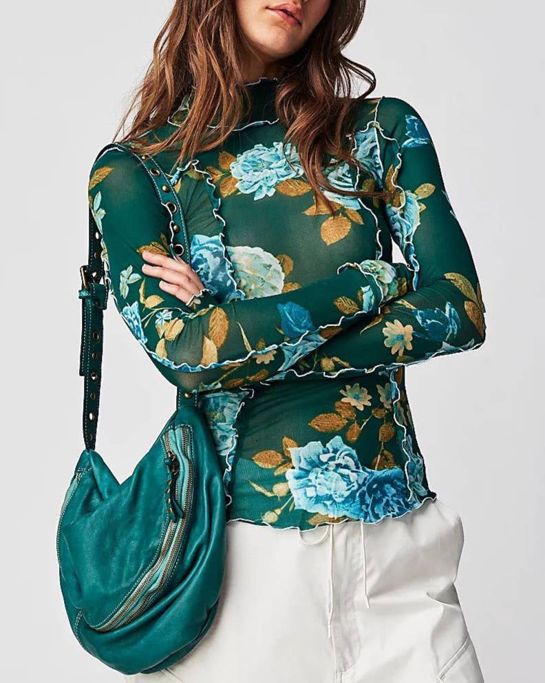 Slim-Fit Sheer Botanical Floral Print Turtleneck Top – Long Term ...
